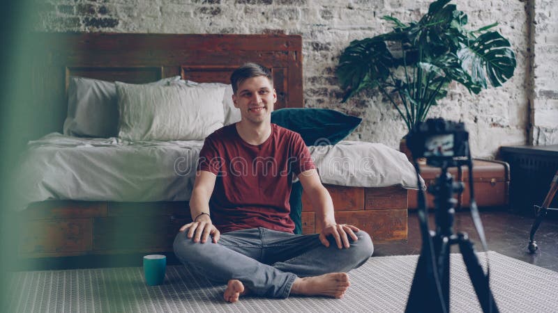 Handsome Young Man Blogger is Recording Video for His Subscribers ...