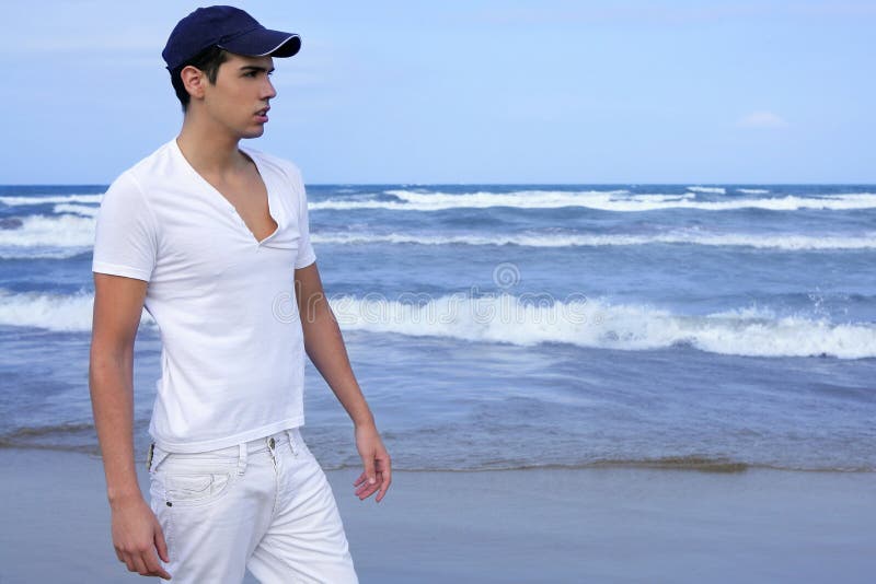 Handsome Young Man on the Blue Ocean Beach Stock Image - Image of male ...