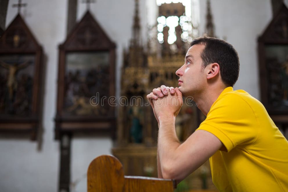 Handsome Young Man in a Church Stock Image - Image of cathedral ...