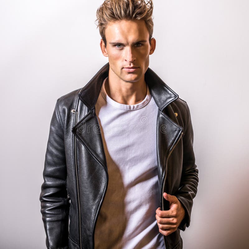 Handsome Young Man in Classic Leather Jacket. Stock Image - Image of ...