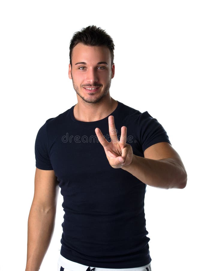 Handsome Young Man Counting To Three with Fingers and Hands Stock Image ...