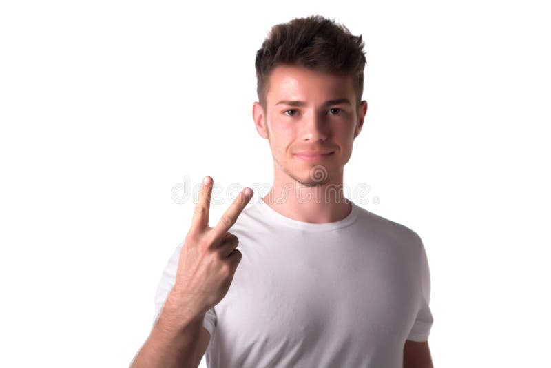 Handsome Young Man Counting To Two Fingers Hands Stock Photos - Free ...