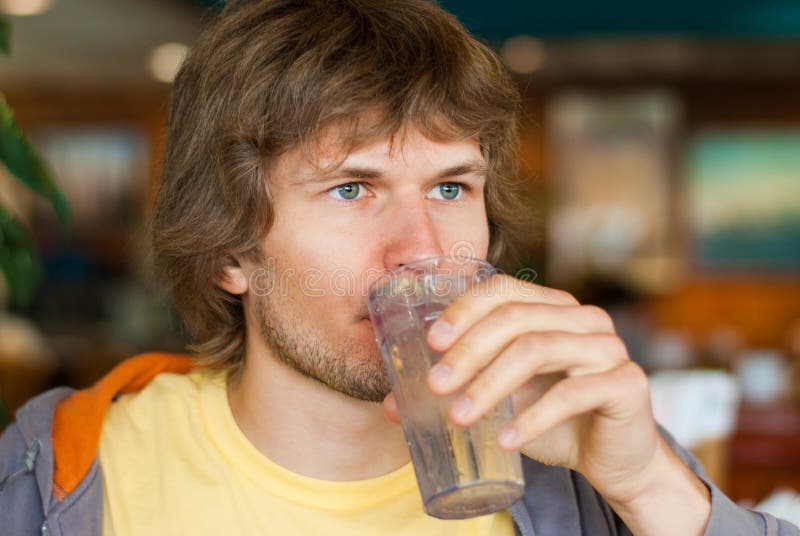Handsome Young Man Drinking Water Stock Image - Image of thirsty ...