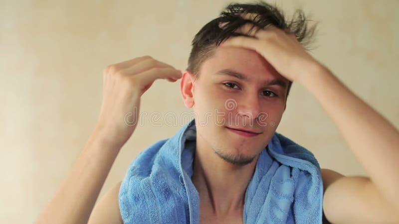Handsome Young Man Drying Off Stock Video - Video of smile, smiling ...