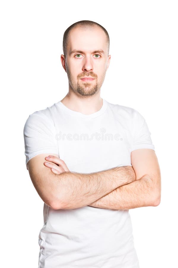 Handsome Young Man With Folded Arms In White T-shirt Stock Photo ... Handsome Young Man With Folded Arms In White T-shirt Stock Photo ...