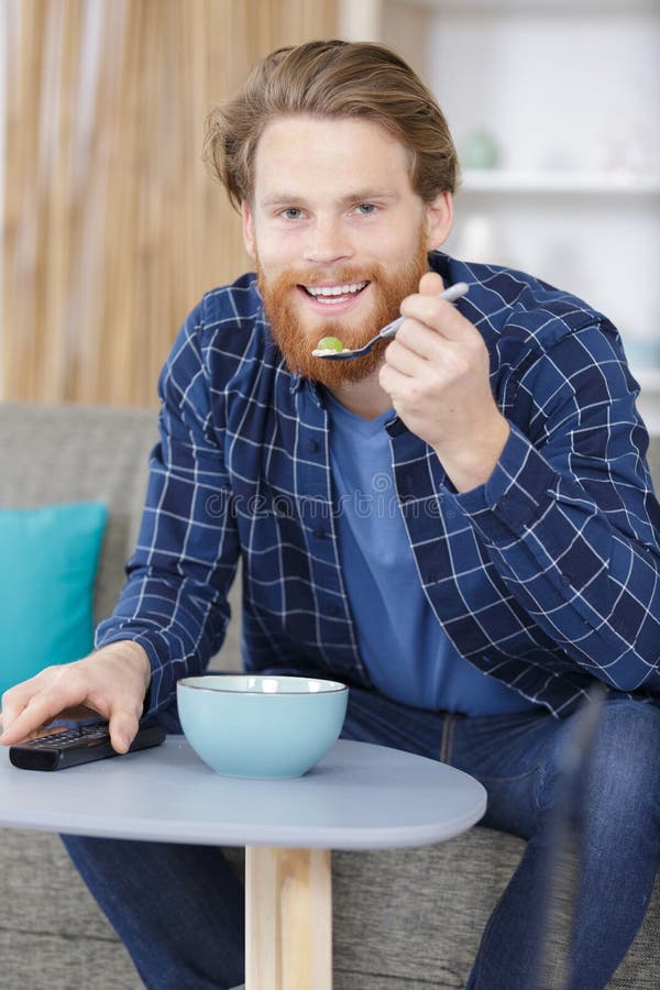 Handsome Young Man Having Healthy Breakfast Stock Image - Image of ...