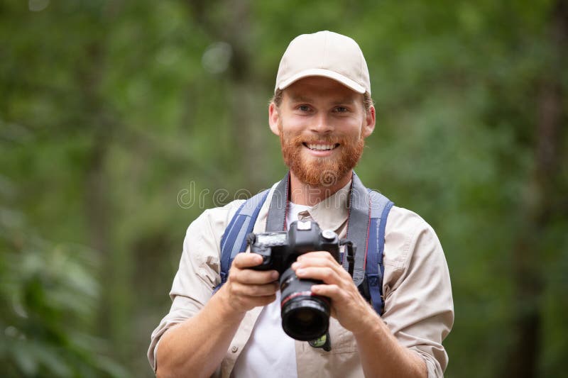 Man Traveling in Forest with Backpack Stock Photo - Image of adventure ...