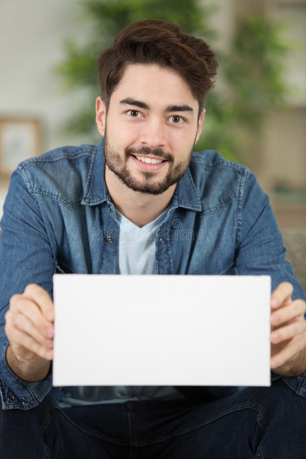 Handsome Young Man Holding Blank Sign Stock Image - Image of portrait ...