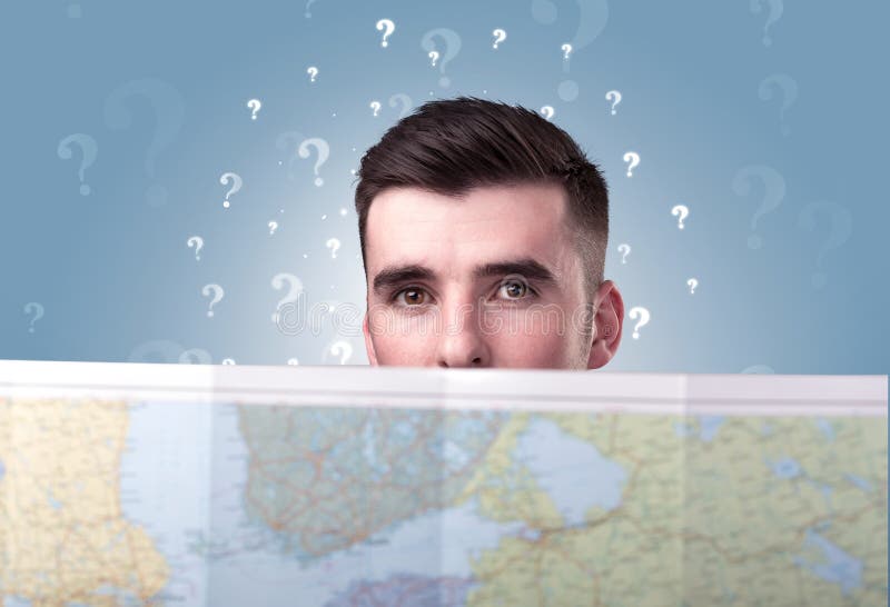 Young man holding map stock image. Image of hiking, hike - 102128031