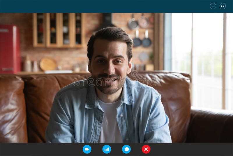 Handsome Pleasant Young Man Working Remotely on Computer at Home. Stock ...