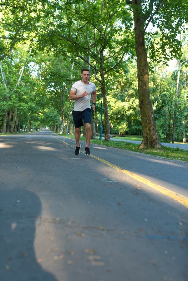 A Handsome Young Man Jogging in a Park Stock Photo - Image of marathon ...