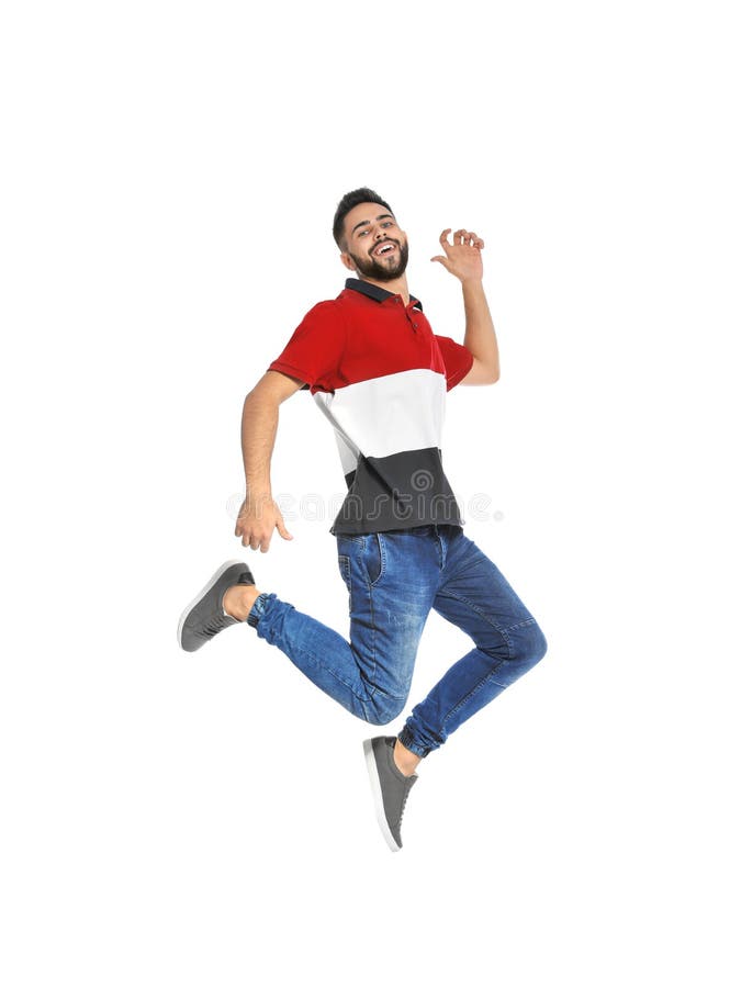 398 Happy Attractive Man Jump Pose Stock Photos - Free & Royalty-Free ...