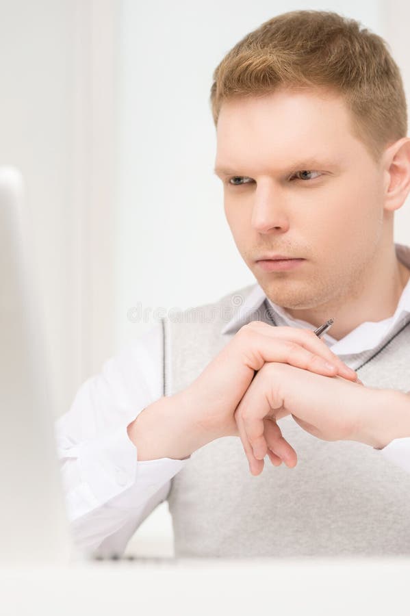 Handsome Young Man Looking at Screen. Stock Image - Image of ...