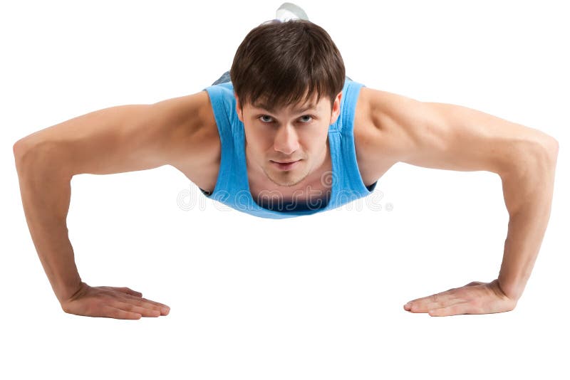 Handsome Young Man Making Push-ups. Isolated Stock Image - Image of ...