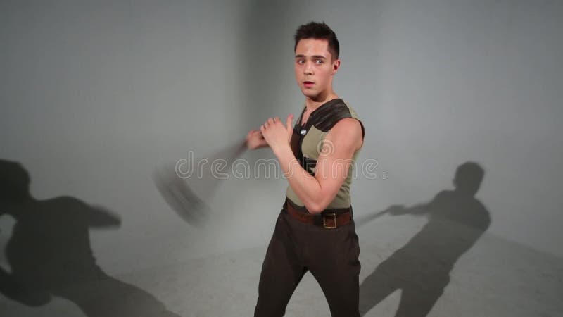 Handsome Young Man in Medieval Costume Whirls by Stock Video - Video of ...