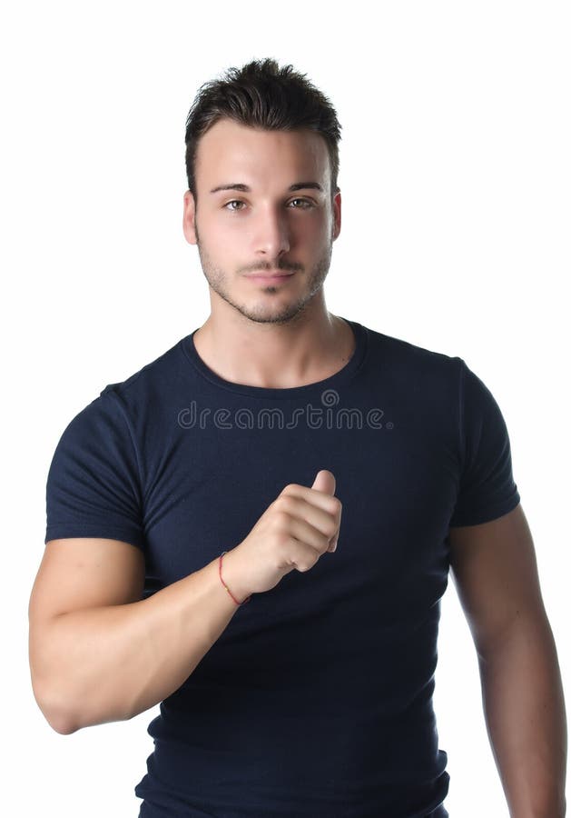 Handsome Young Man Pointing Thumb Finger at Himself Stock Photo - Image ...