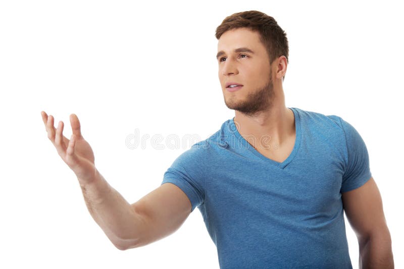 Handsome Young Man Pointing Up. Stock Photo - Image of people, showing ...