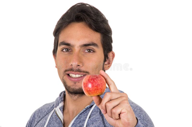 Handsome Young Man with Red Apple Stock Image - Image of casual ...