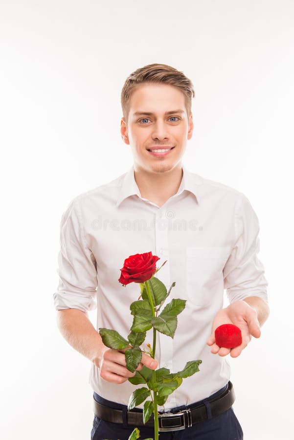 Handsome Young Man with a Red Rose and Wedding Ring Stock Image - Image ...