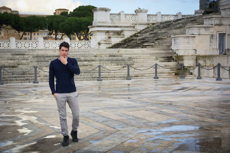 Handsome Young Man in Rome in Front of Vittoriano Monument Stock Image ...