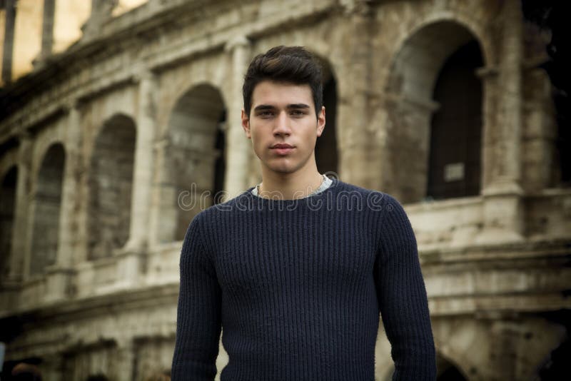 Handsome Young Man in Rome Standing in Front of the Colosseum Stock ...