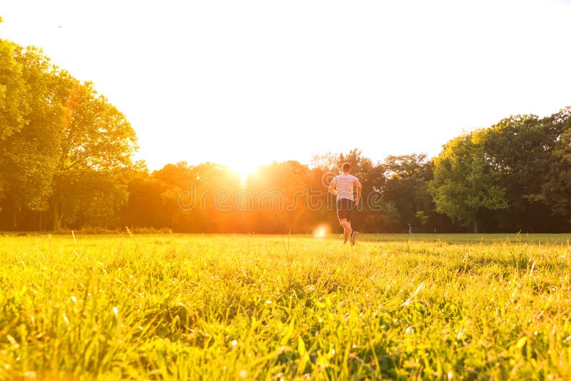 A Handsome Young Man Running during Sunset in a Park Stock Photo ...