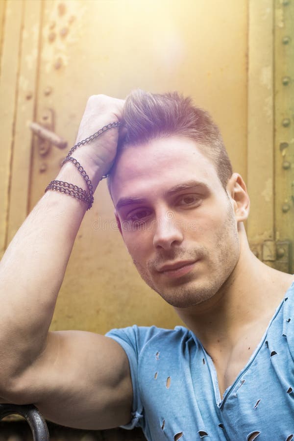 Handsome Young Man on Rusty, Old Train Stock Photo - Image of sitting ...