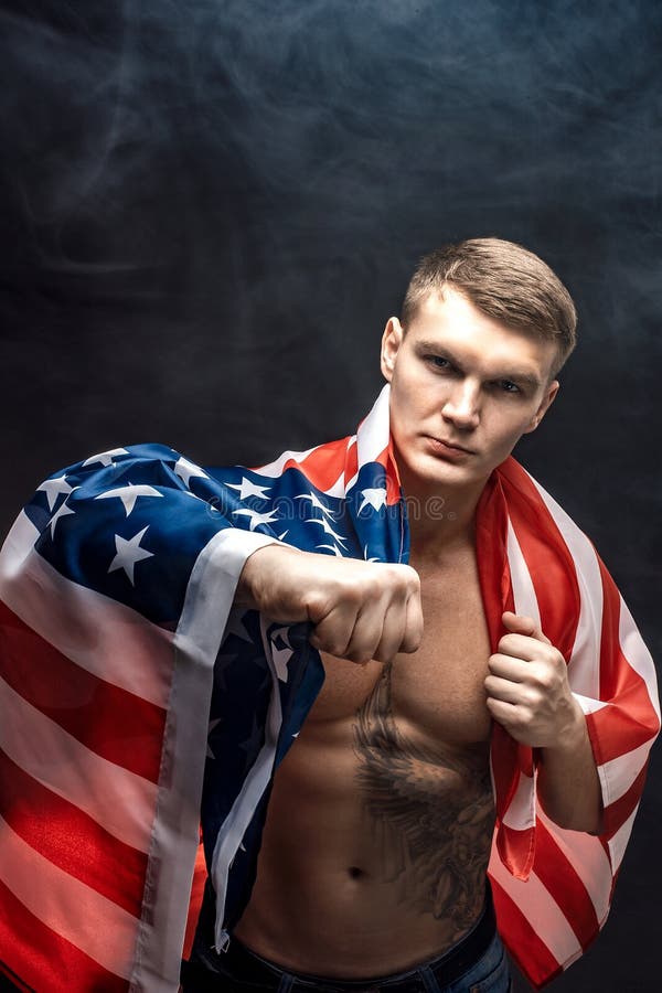 Handsome Young Man S Torso Covered with American Flag Stock Image ...