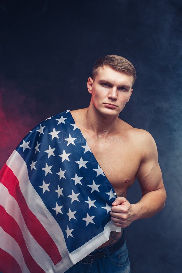 Handsome Young Man& X27;s Torso Covered with American Flag Stock Image ...
