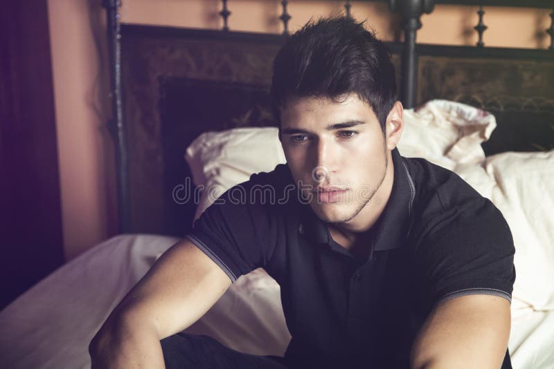 Shirtless Male Model Lying Alone on His Bed Stock Image - Image of ...