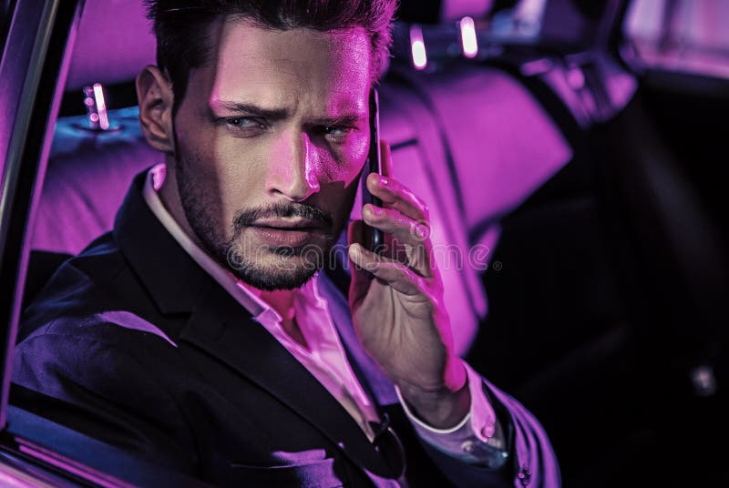 Handsome Young Man Sitting in the Limousine Stock Photo - Image of ...