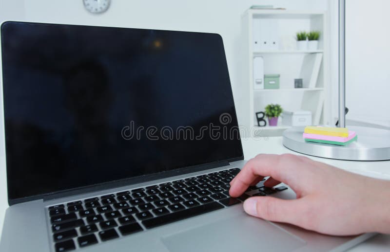 Handsome Young Man Sitting and Working on Laptop Computer Stock Image ...