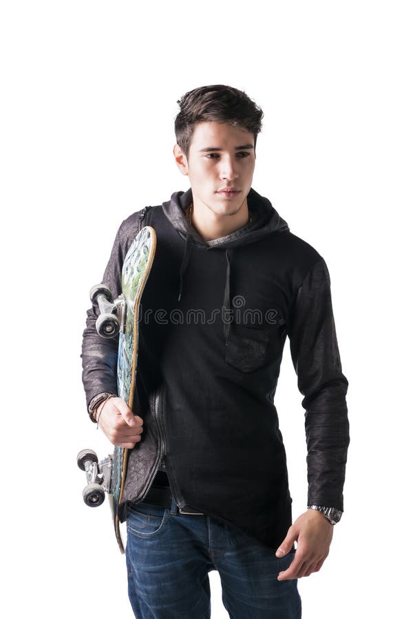 Handsome Young Man with Skateboard Under His Arm Stock Photo - Image of ...