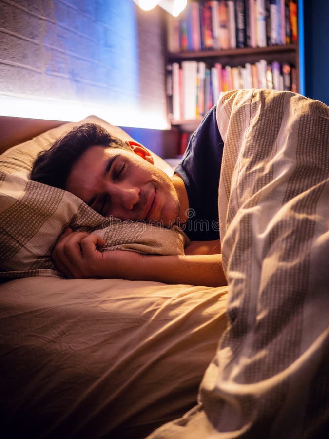 Handsome Young Man Sleeping on White Pillow Stock Image - Image of ...