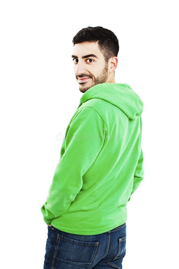 Handsome Young Man Smiling, Looking Over a Shoulder Stock Photo - Image ...