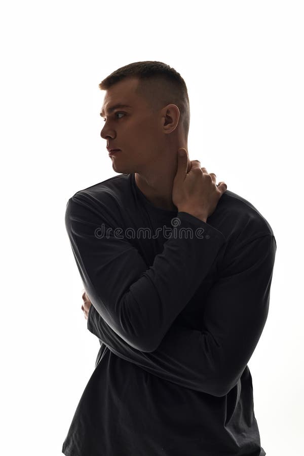 Young Man in Contemplative Pose, Showcasing Stock Image - Image of mood ...