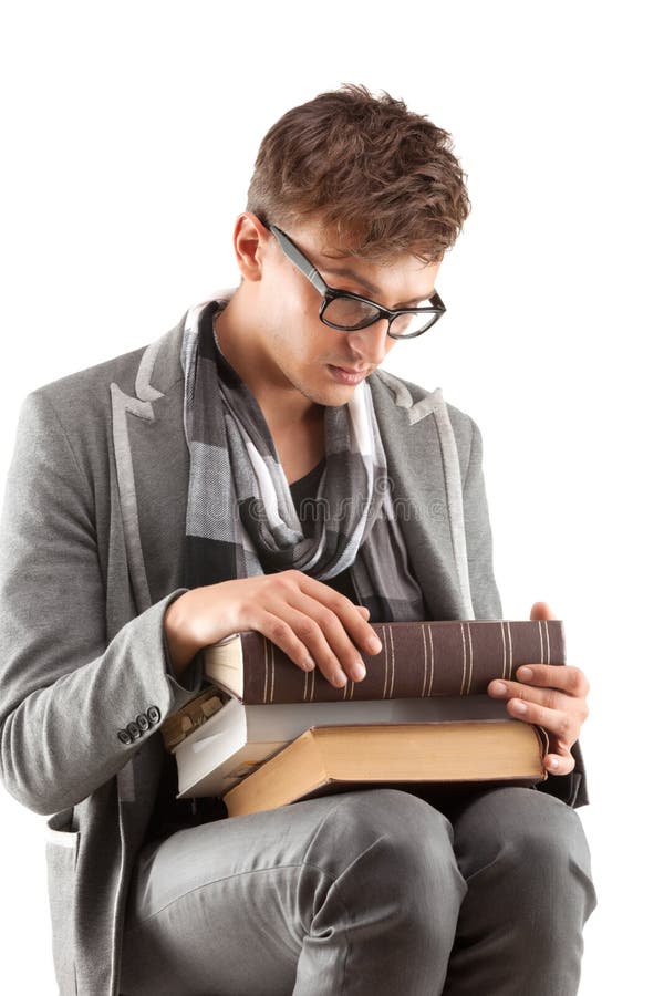 Handsome Young Man Studying Stock Photo - Image of beautiful, college ...