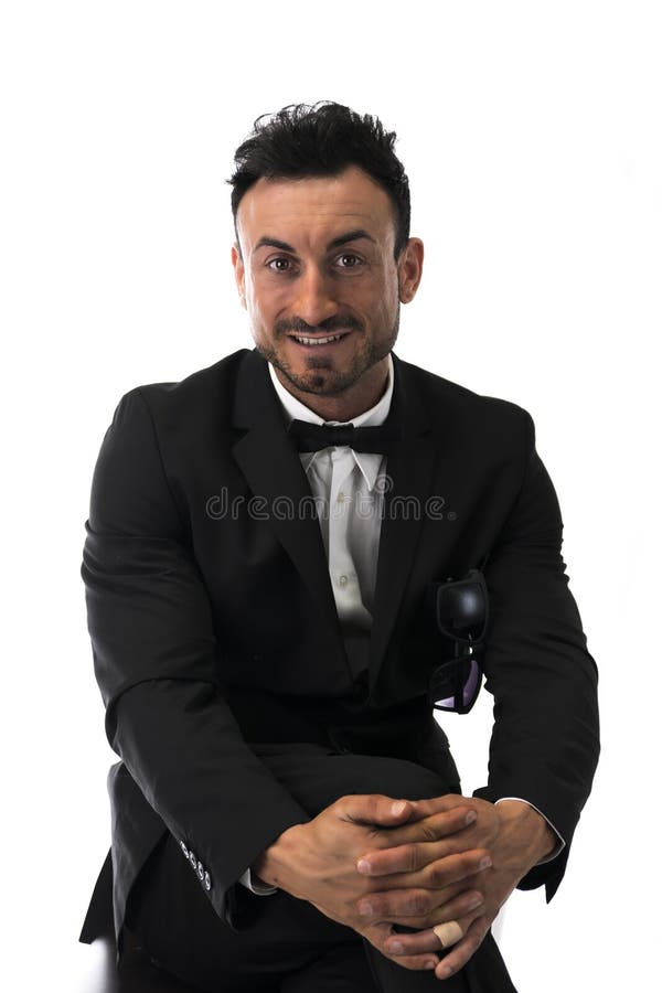 Handsome Young Man with Suit and Bowtie Isolated Stock Image - Image of ...