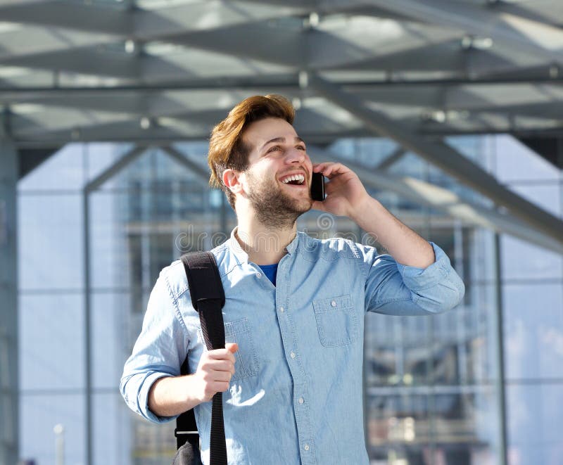 Handsome Young Man Talking on Cell Phone Stock Image - Image of happy ...