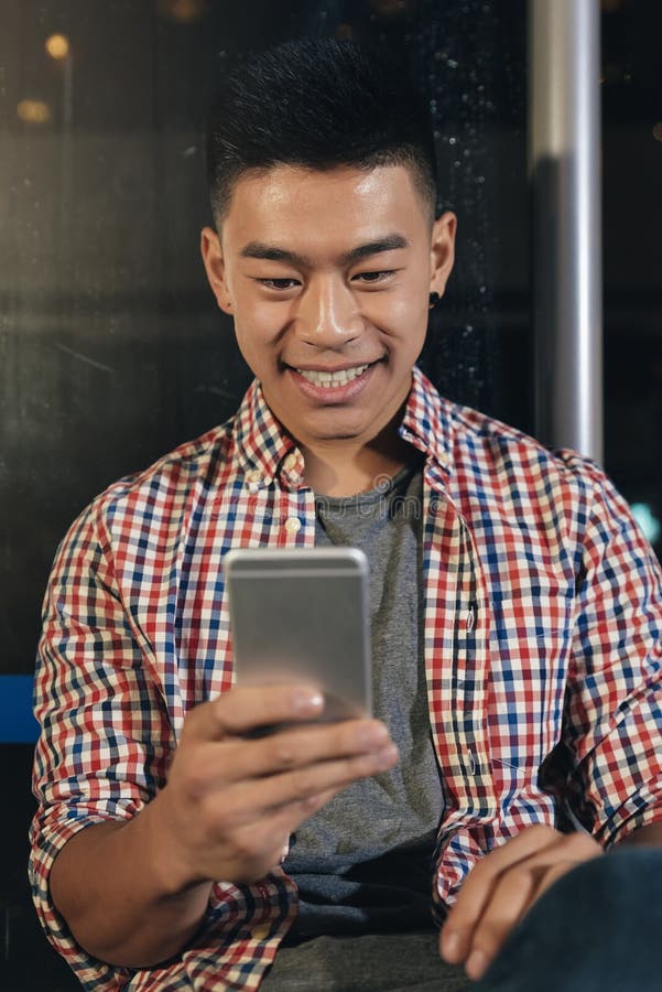 Handsome Young Man Using His Mobile. Stock Photo - Image of city ...