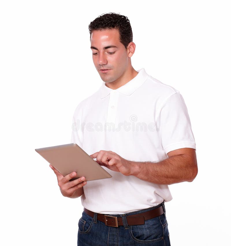 Handsome Young Man Using His Tablet Pc Stock Photo - Image of young ...