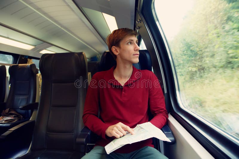 Handsome Man Riding on a Train Stock Image - Image of transport ...