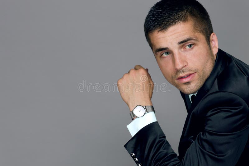 Handsome Young Man Wears a Watch Stock Image - Image of caucasian, hair ...