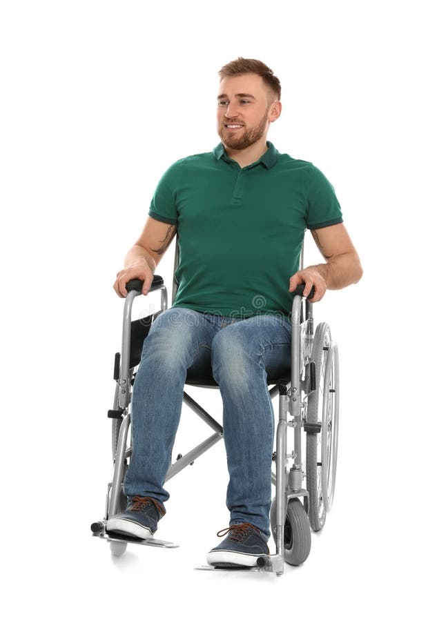 Handsome Young Man in Wheelchair Isolated Stock Image - Image of help ...