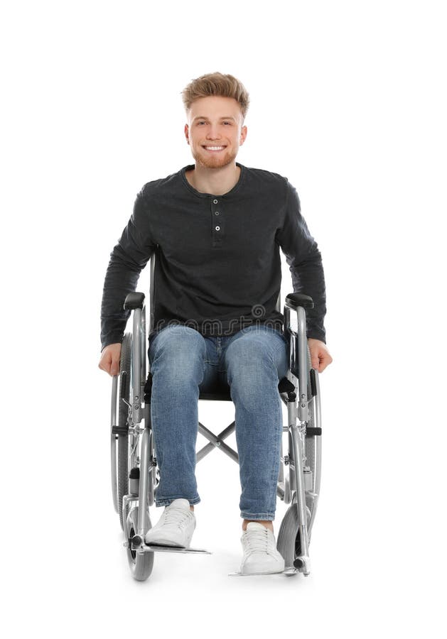Handsome Young Man in Wheelchair Isolated Stock Photo - Image of ...