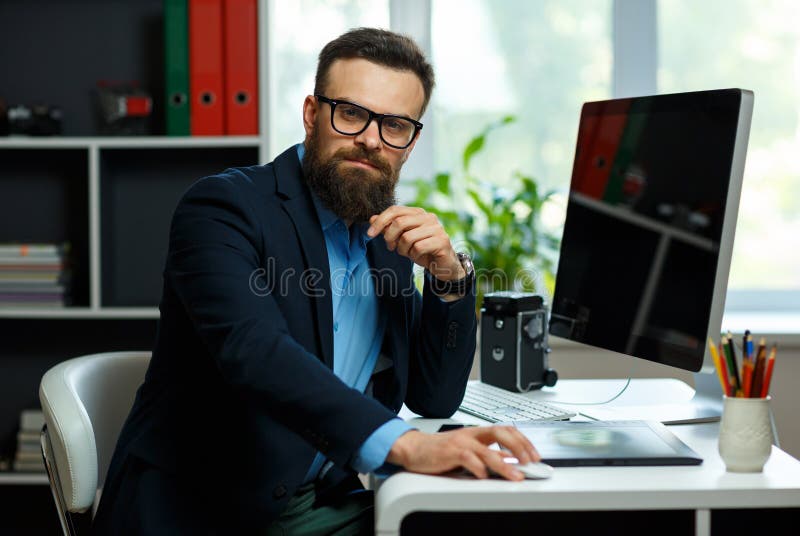 Handsome Young Man Working from Home Office Stock Photo - Image of ...