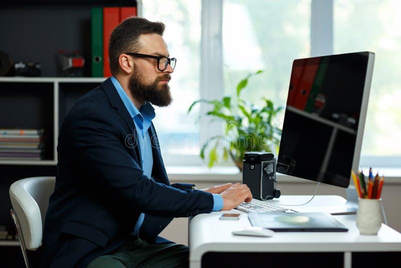Handsome Young Man Working from Home Office Stock Photo - Image of ...