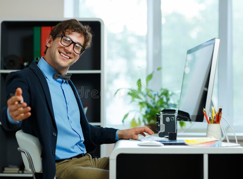 Handsome Young Man Working from Home Office Stock Photo - Image of ...