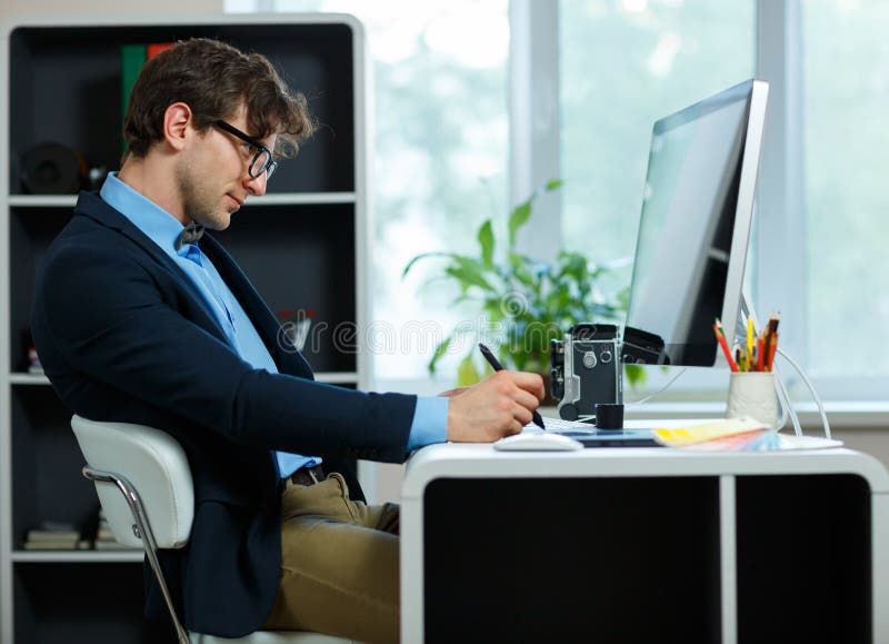 Handsome Young Man Working from Home Office Stock Photo - Image of ...