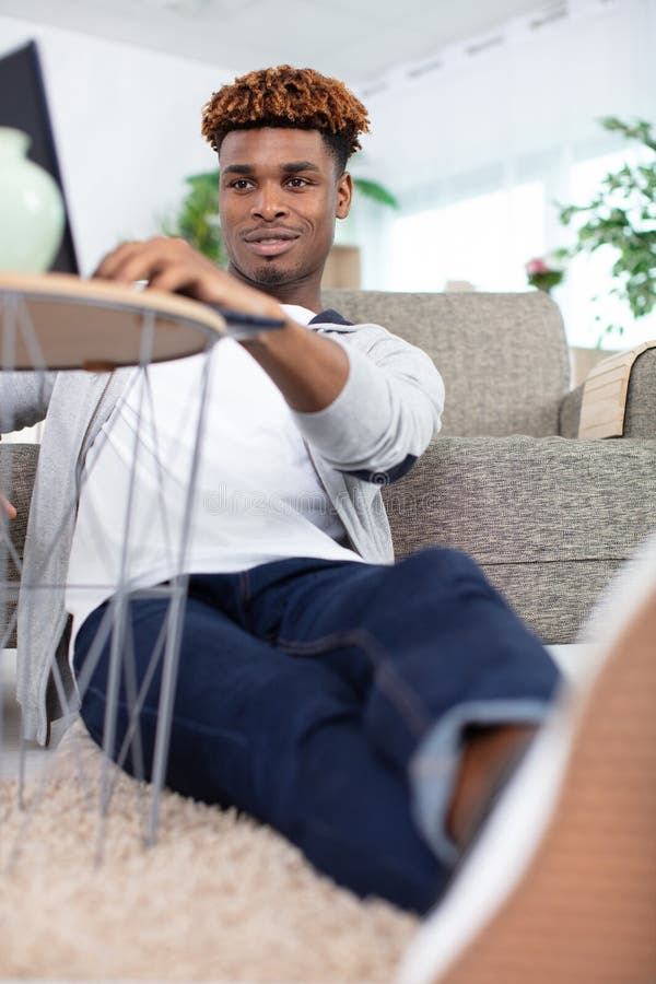 Handsome Young Man Working with Laptop Indoors Stock Photo - Image of ...